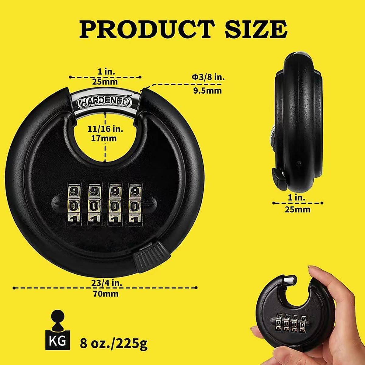 THIRARD Disc Padlock Combination,4 Digit Outdoor Combination Lock Weatherproof, Discus Combo Lock for Storage Unit,Sheds,Gate,Garages,Fence，1 Pack Black