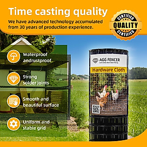 AggFencer 24in x 50ft Black Hardware Cloth 1.5 inch 16Ga PVC Coated Wire Mesh Vinyl Coated Fence, Welded Metal Chicken Wire Fencing Roll, Garden Plant Fencing, for Chicken Coop and Home Improvement