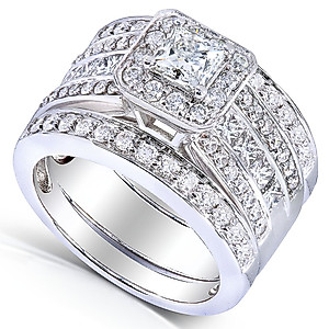 Kobelli Princess-cut Diamond 3-Piece Bridal Ring Set 1 4/5 Carat (ctw) in 14k White Gold, Size 8