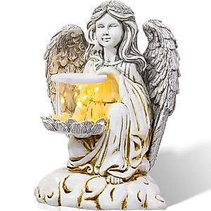Angel Solar Garden Statue Solar Powered Fairy Praying Angel Figurine with Solar LED Angel Lights Decorations Waterproof for Home Garden Outdoor Decor Art Sculpture Ornament