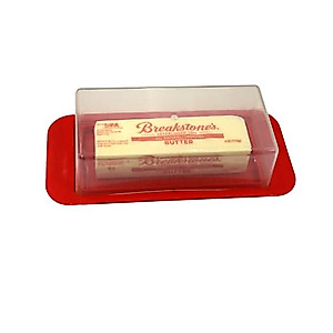 Butter Dish With Cover and Handles Fits Both Elgin East Coast and West Coast Bars of Butter (Red)