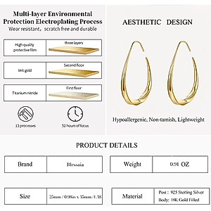 Oval Hoop Earrings For Women 18K Gold Plated Hypoallergenic Lightweight Hoop For Women and Girls (GOLD)