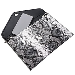 JunLing Clutch Purse for Women, Quilted Clutch, Adjustable Chain Quilted Crossbody… (Black Serpentine)