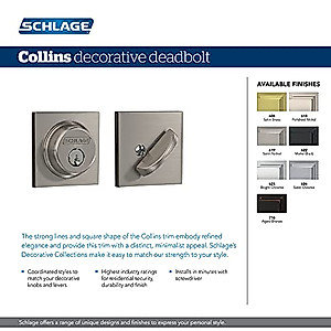 Schlage B60 N COL 622 Deadbolt with Collins Trim, Keyed 1 Side, Highest Residential Security, Matte Black