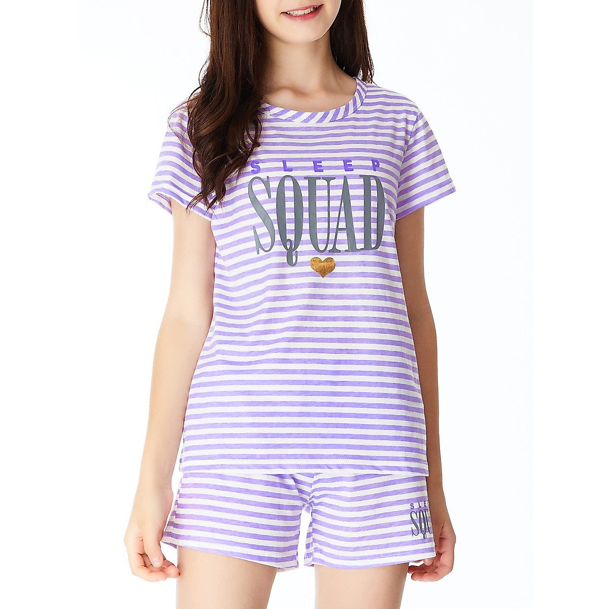 Cozchique Summer Pajamas For Girls – Stripe & Glittering Heart PJS Pal Cute Jammies Set Big Kids Size 12