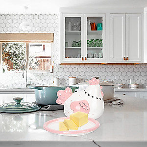 Cabilock Chicken Butter Dish with Lid Animal Covered Butter Dish Ceramic Butter Keeper Butter Container Butter Box for Kitchen Countertop