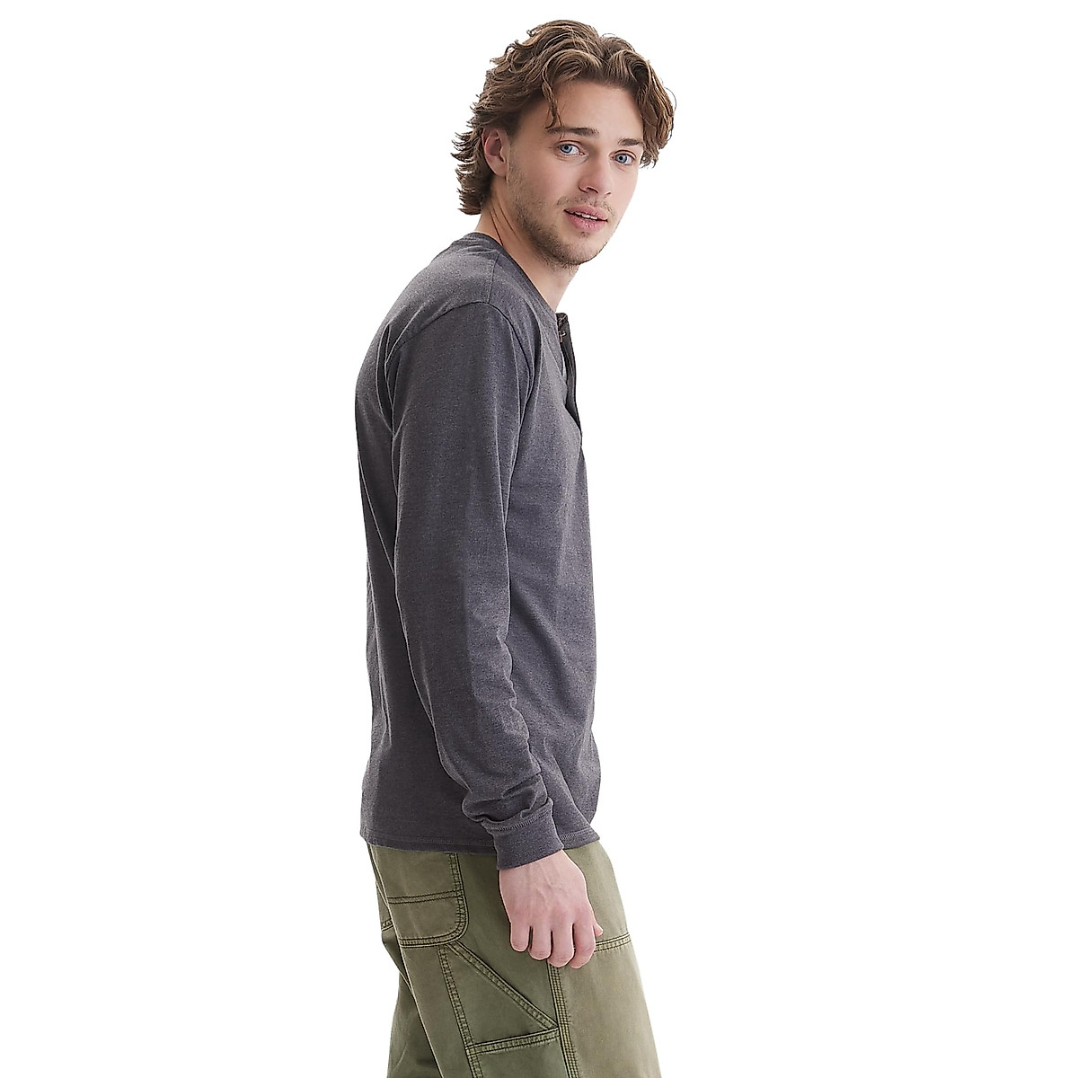 Hanes mens Beefy Long Sleeve Three-button Henley Shirt, Slate Heather, X-Large US