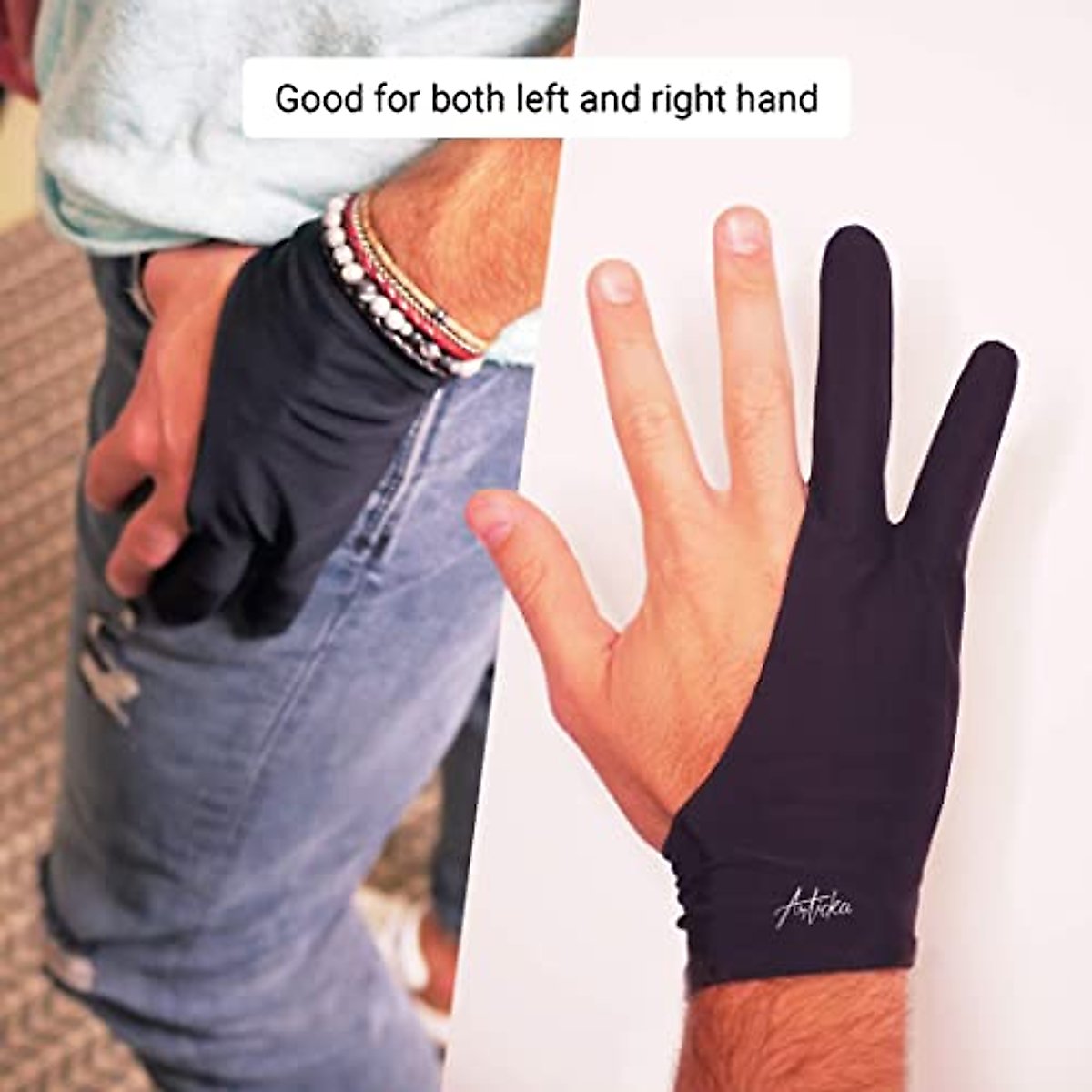 Articka Drawing Glove for Digital Drawing Tablet, iPad (Smudge Guard, Two-Finger, Reduces Friction, Elastic Lycra, Good for Right and Left Hand)(Medium, Black)