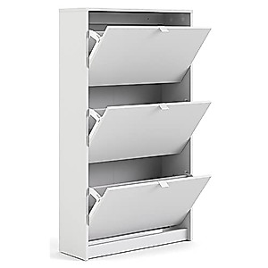 Pemberly Row Modern 3 Drawer Shoe Cabinet, 18-Pair Shoe Rack Storage Organizer in White