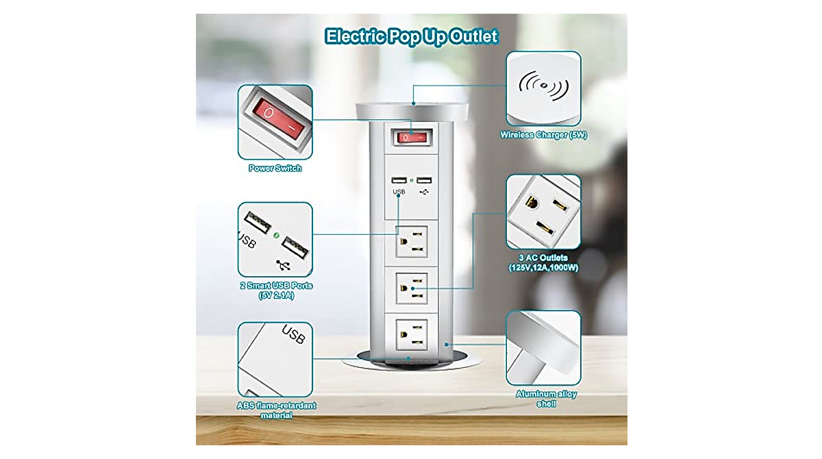 Popup Power Outlet - 3AC & 2 USB Ports Charging Station
