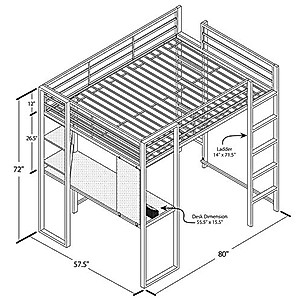DHP Abode Full Size Metal Loft Bed, Black