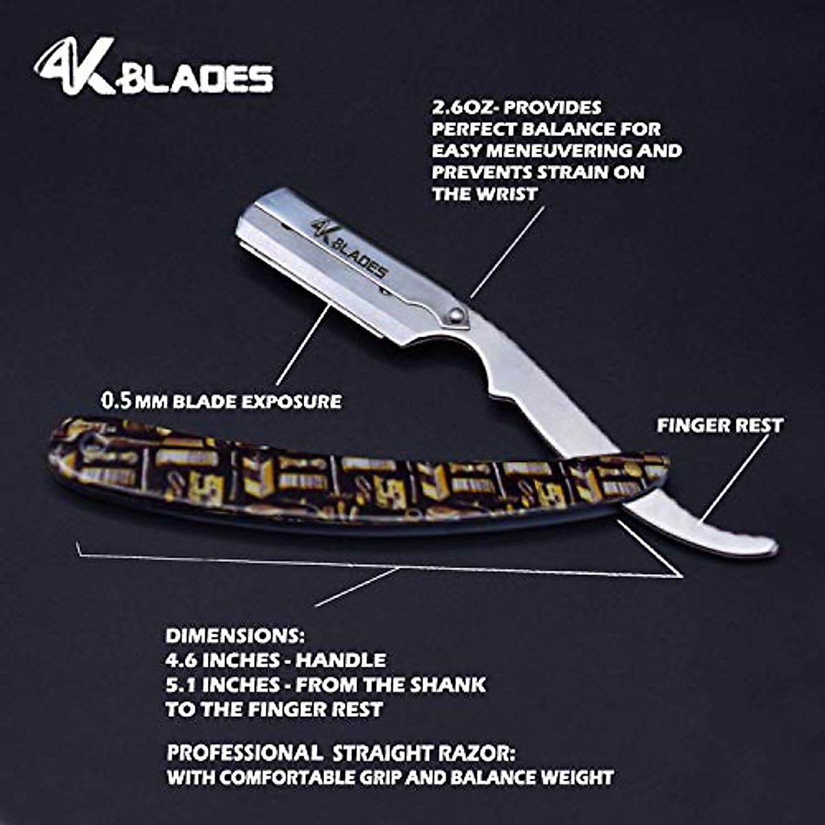 Professional Barber Straight Edge Razor - Salon Hair Cut Stainless Steel Safety Blade for Close Shaving, Navalha De Barbeiro (with 10 single edge sharp blades) (Metal handle)