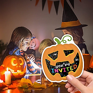 Haizct 15 Pack Halloween Pumpkin Shaped Fill-In Invitations,Fall,Halloween,Monster,Costume Partyor Thanksgiving Party Invitation Cards with Envelopes For Kids or Adults Birthday(YXK045)