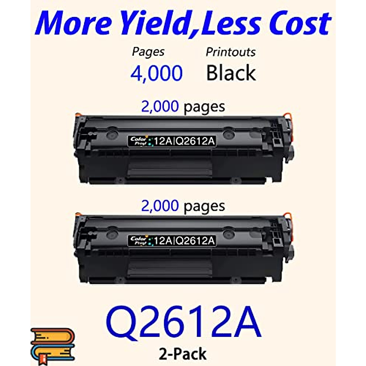 2-Pack ColorPrint Compatible Toner Cartridge Replacement for HP Q2612A 12A 2612A Q2612 Work with Laser Jet 1010 1012 1018 1020 1022 1022N 3015 M1005 M1319F D420 D450 D480 MF 4150 4350D 4370DN Printer