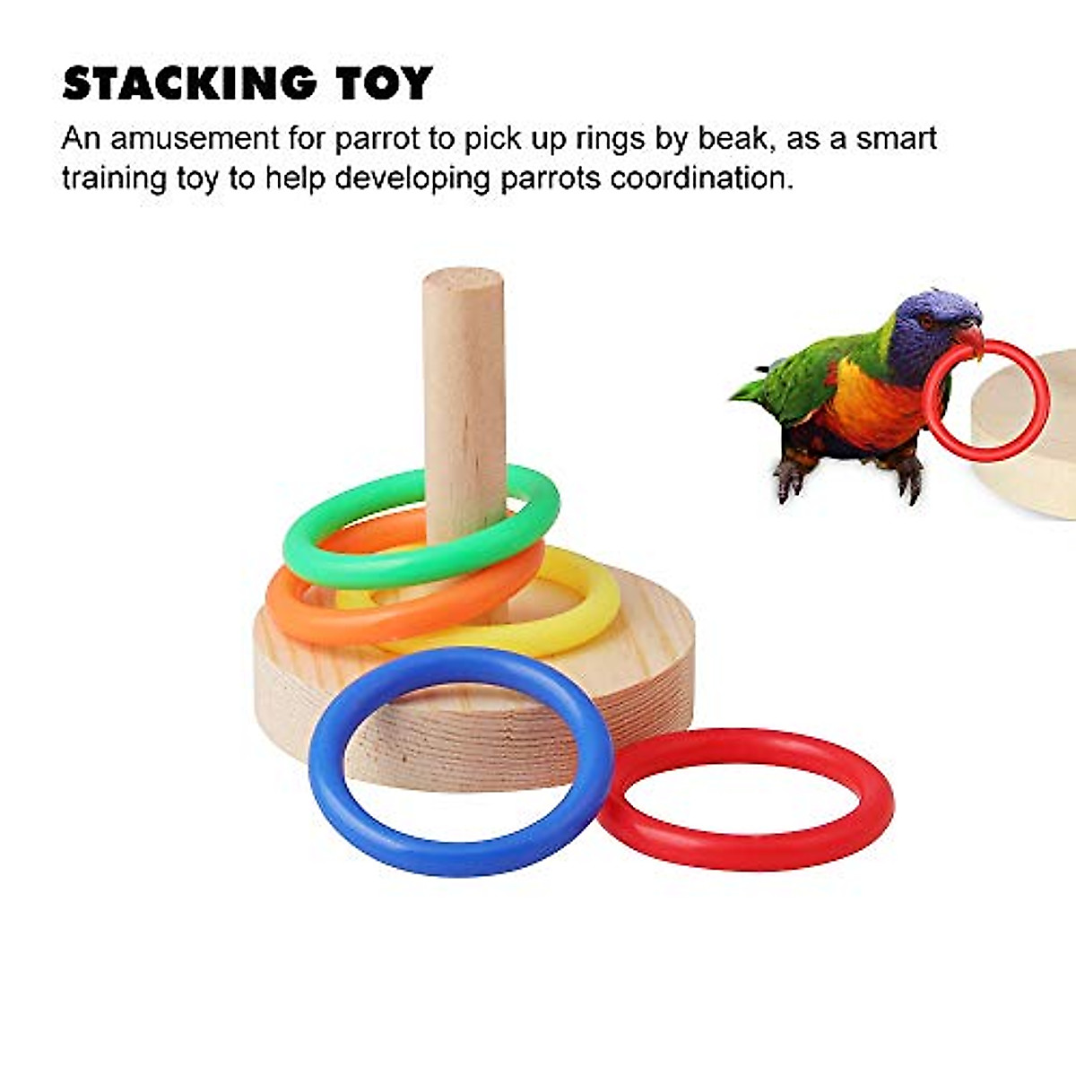 TangXSTAR 4 Pieces Bird Intelligence Toy Set Include Shopping Cart Basketball Stacking Ring Toy Skateboard Parrot Intelligence Bird Training Toy