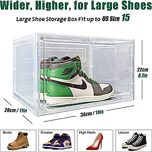 EZLucky 3 Pack Large Shoe Boxes Clear Plastic Stackable, Side Open Shoes Organizer with Magnetic Door, Clear Shoe Boxes Stackable for Display Sneakers, Fit Shoe Size Up to US 15 (14.2x11x8.7in)