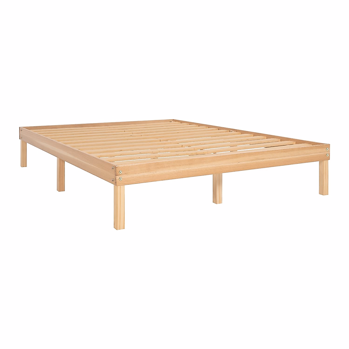 Naomi Home 14 Inch Solid Wood Platform Bed Queen Bed Frame, Pine Wood Queen Platform Bed Frame, No Squeak Bed Frame, Bed Frame Queen Size, No Box Spring Needed, Sturdy Bed Frame - Natural
