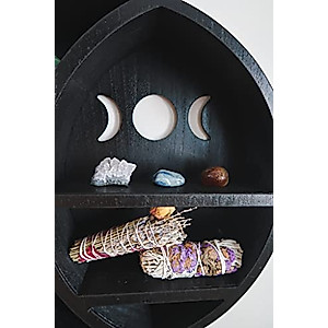 Kanley Crescent Moon Shelf for Crystals Stone, Essential Oil, Small Plant and Art - Wall, Room, and Gothic Witchy Decor - Moon Phase Rustic Boho Shelfs - Wooden Hanging Floating Shelves - (Black)