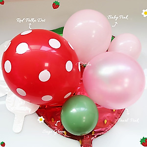 Pateeha Strawberry Balloon Arch Kit 12ft, Berry First Birthday Decor, Foil Daisy Balloons Strawberry Balloons Garland Kit for Strawberry Baby Shower Decorations