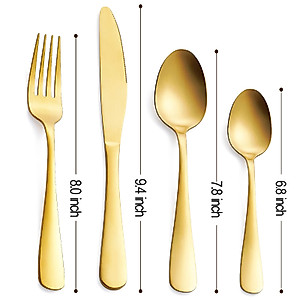 GoGeiLi 24-Piece Silverware Set, Stainless Steel Matte Gold Flatware Curlery Set, include Spoons, Forks and Knives, Service for 6, Dishwasher Safe