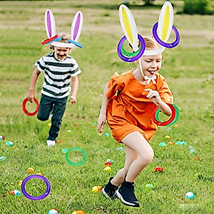Easter Game Inflatable Bunny Ring Toss Games 2 Sets & 8 Rings, Inflatable Ring Toss Games 11Pcs with Pump for Easter Party Favors Indoor Outdoor Games