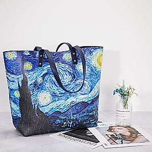 PU Leather Tote Bag for Women Reversible Blue Shoulder Bag Medium Size Tote Purse