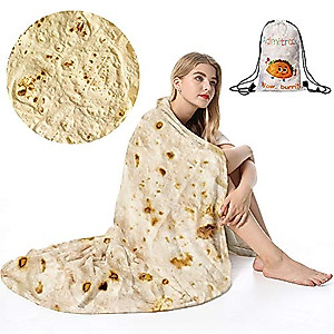 Admitrack Tortilla Wrap Blanket,Burritos Round Wrap Blanket,Tortilla Throw Blanket,Funny Realistic Food Round Blanket,Novelty Burritos Throw Blanket for Adults&Kids