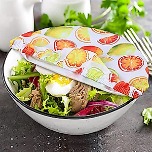 10 Pieces Bowl Covers Reusable in 5 Size Stretch Cloth Fabric Elastic Food Storage Cotton Bread Lids for Food, Fruits, Leftover (Summer Style)