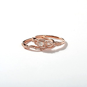 DZON IGI Certified 10k Rose Gold 3/8CT TDW Princess & Round Cut Diamond Halo Engagement Ring Set Love Gift for Women (I-J, I2)