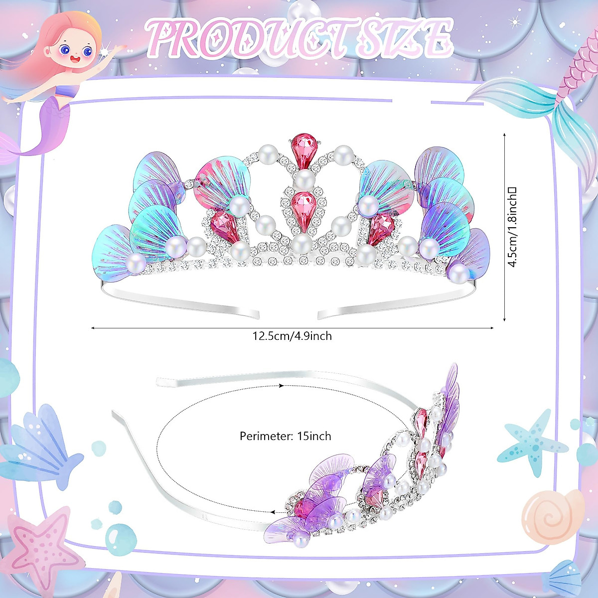 Shihanee 6 Pcs Mermaid Crown Sea Ocean Princess Seashell Starfish Mermaid Headband Tiara Mermaid Hair Accessories Headpiece for Girls Women Mermaid Birthday Party Decorations Gifts Costume Headwear