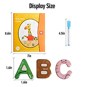 USATDD Jumbo Magnetic Animals Alphabets with Board Colourful Letters Toys Refrigerator Magnet Stick Paper Preschool Learning Spelling Tools Writing &Matching Games Homeschool Supplies for Toddler