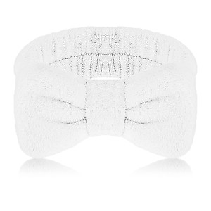 Molain Spa Headband, Bowknot Hair Bands Makeup Headbands Women Coral Fleece Elastic Headband Washing Face Hair Wrap for Washing Face Shower Sports Beauty Skincare (White)