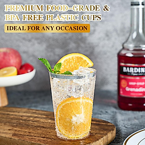 FOCUSLINE 200 Pack 12 oz Silver Rimmed Plastic Cups, Clear Plastic Cups 12 Ounce Tumblers, Heavy-duty & Fancy Disposable Hard Plastic Cups with Silver Rim for Wedding Cups Elegant Party Cups