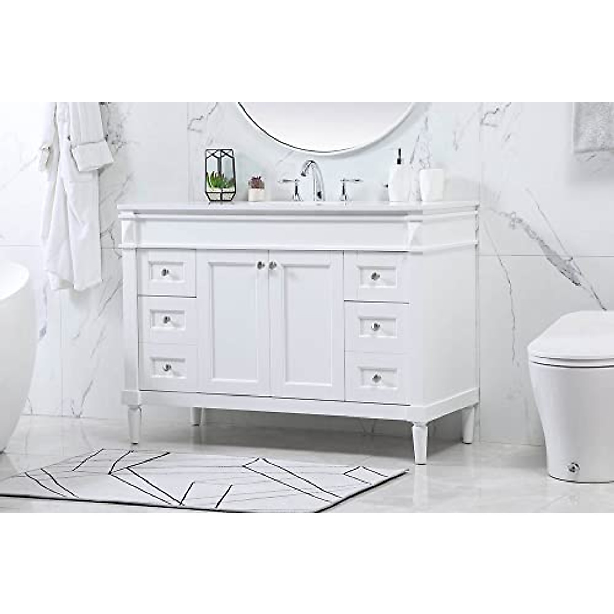 Elegant Decor Indoor Modern Under Sink Bathroom Fixtures Storage Organizer Cabinet 48 inch Single Bathroom Vanity - White