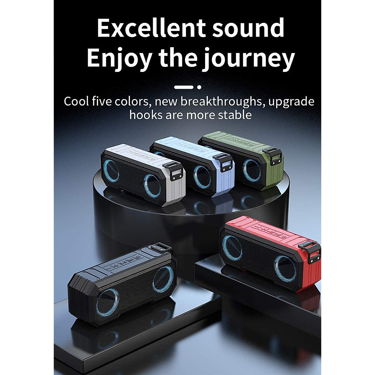 E-SHIDAI portable speaker, Bluetooth dual speaker music player That can play in water, ultra strong sound quality, RGB light and shadow speaker, battery life of 12 hours (Black)