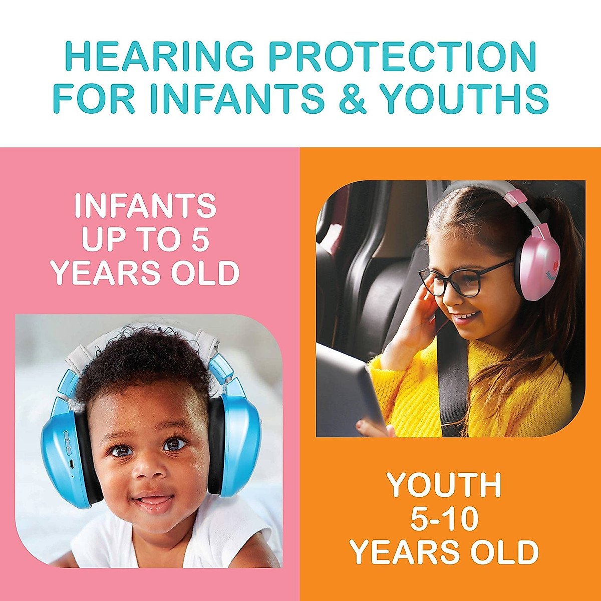 Lucid Audio Wireless HearMuff - Hearing Protection Earmuffs for Babies/Infants/Toddlers - Bluetooth Sensory Headphones for Autism, Fireworks, Sporting Events (Light Blue)