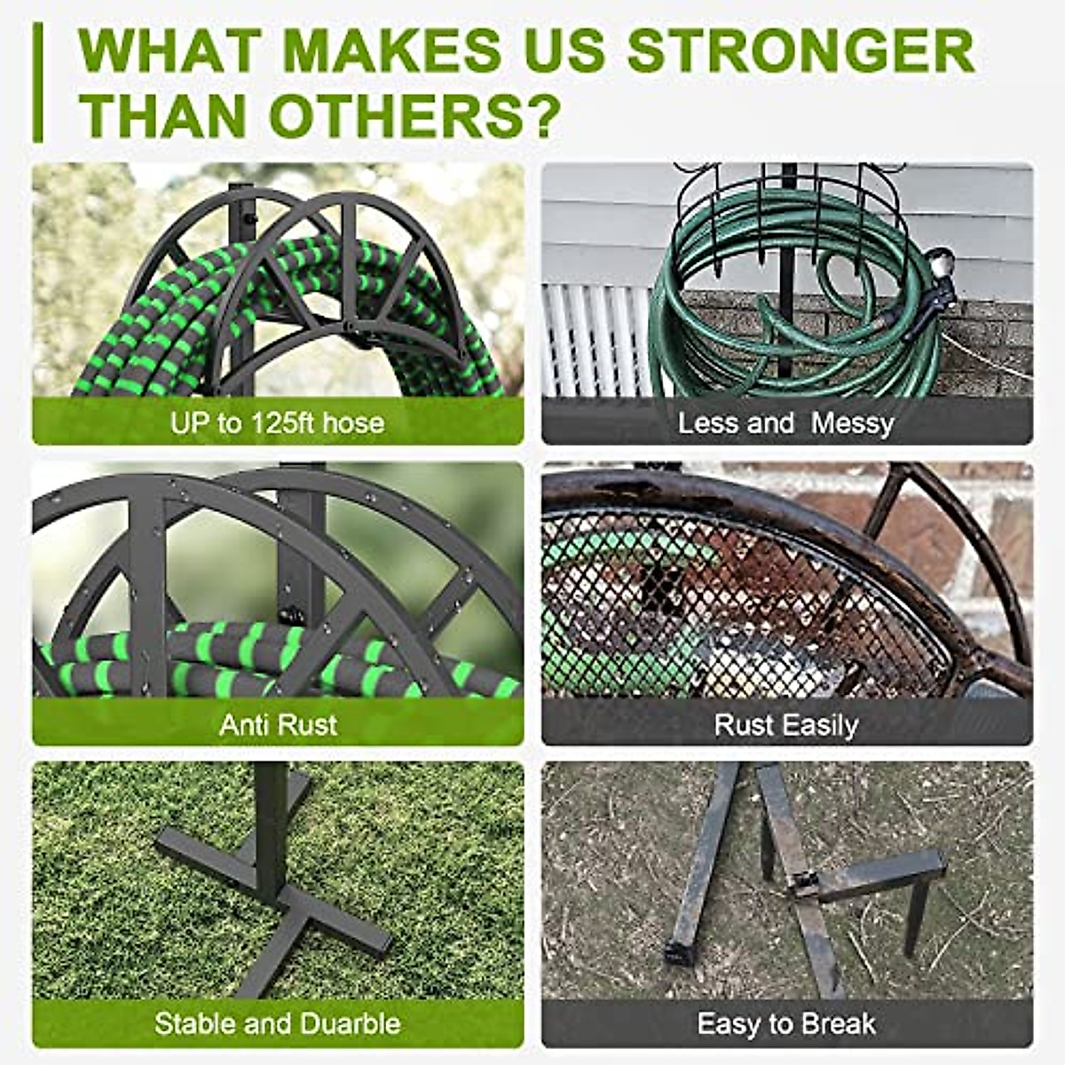 Mr IRONSTONE Garden Hose Holder,4 Spikes Water Hose Holder Holds 125-feet Hose,Freestanding Hose Stand Made of Heavy Duty Steel,Expandable Garden Hose for Outside Yard Lawn, Black