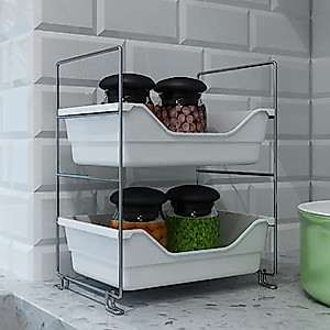 2 Tier Bathroom Counter Organizer Corner Shelf - Rectangle Vanity Tray Cosmetic Makeup Organizer - Stahomily Kitchen Spice Rack