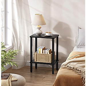 Gewudraw End Table, 2-Tier Narrow Side Table, Small Nightstand, Sofa Table with Storage Shelf for Small Spaces, Living Room, Bedroom, Office, Black