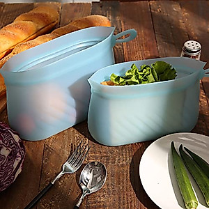 EuChoiz 2 Pcs Silicone Reusable Zip Storage Bag 49oz and 37oz, Sandwich Food Meal Prep Storage Container Sealed Containers for Vegetables Fruits Meat Fish Grains Freezer Keep Fresh Oven Microwave Dishwasher Safe Stand Up