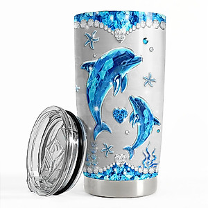 SANDJEST Dolphin Tumbler 20oz Stainless Steel Insulated Tumblers Coffee Travel Mug Cup Jewelry Drawings Style Gifts for Women Girls Teen Gift for Birthday Christmas