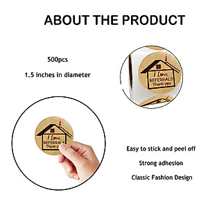 I Love Referrals Stickers House Shaped Thank You Labels 1.5" Kraft Real Estate House Stickers Agents and Sales Supplies Realtor Supplies, Salon, Small Business Mailer Seal Stickers 500 Pcs