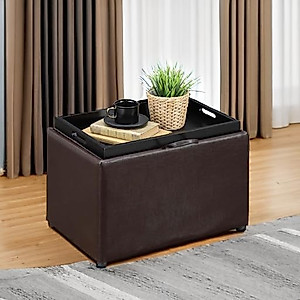 Convenience Concepts Designs4Comfort Accent Storage Ottoman 22.75" - Modern Foot Stool with Decorative Tray for Living Room, Dining Room, Office, Den, Espresso Faux Leather