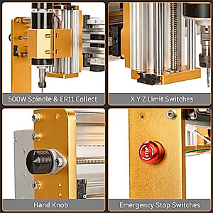 Lunyee 3018 Pro Ultra CNC Machine 500W All-Metal CNC Router Machine, Upgraded 3 Axis Engraver Machine Limit Switches & Emergency-Stop with GRBL Offline Control for Metal, Wood, Acrylic, PCB MDF