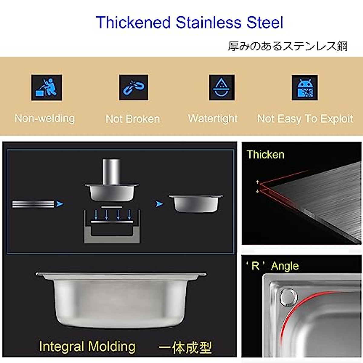 Commercial Hand Wash Station Utility Sink Stainless Steel, Single Bowl Wall Mounted Catering Sink Unit with Hot and Cold Water Taps, Restaurant Kitchen Sink for Indoor Outdoor Laundry Garage (38