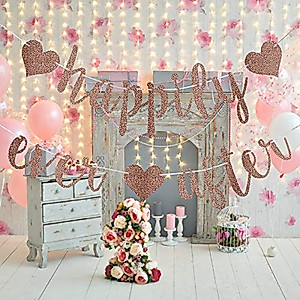 Happily Ever After Banner Rose Gold Glitter, Bachelorette Wedding Party Banner Bridal Shower Banner Rose Gold, Wedding Engagement Party Supplies
