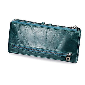 Womens Wallet Genuine Leather RFID Blocking Purse Credit Card Clutch (blue)