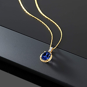 Gem Stone King 10K Yellow Gold 9X7MM Oval Gemstone Birthstone and White Diamond Pendant Necklace | Gold Necklace For Women | With 18 Inch Gold Chain