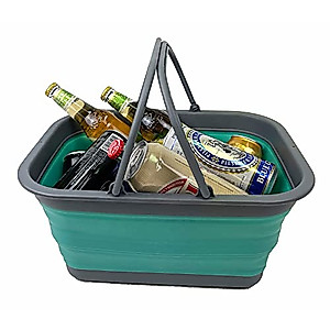 SAMMART 12L (3.17Gallon) Collapsible Tub with Handle - Portable Outdoor Picnic Basket/Crater - Foldable Shopping Bag - Space Saving Storage Container (Purplish Blue +Turquoise Blue)