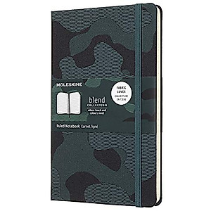 Moleskine Limited Collection Blend Textile Notebook, Hard Cover, Large (5" x 8.25") Ruled/Lined, Camo Green, 240 Pages